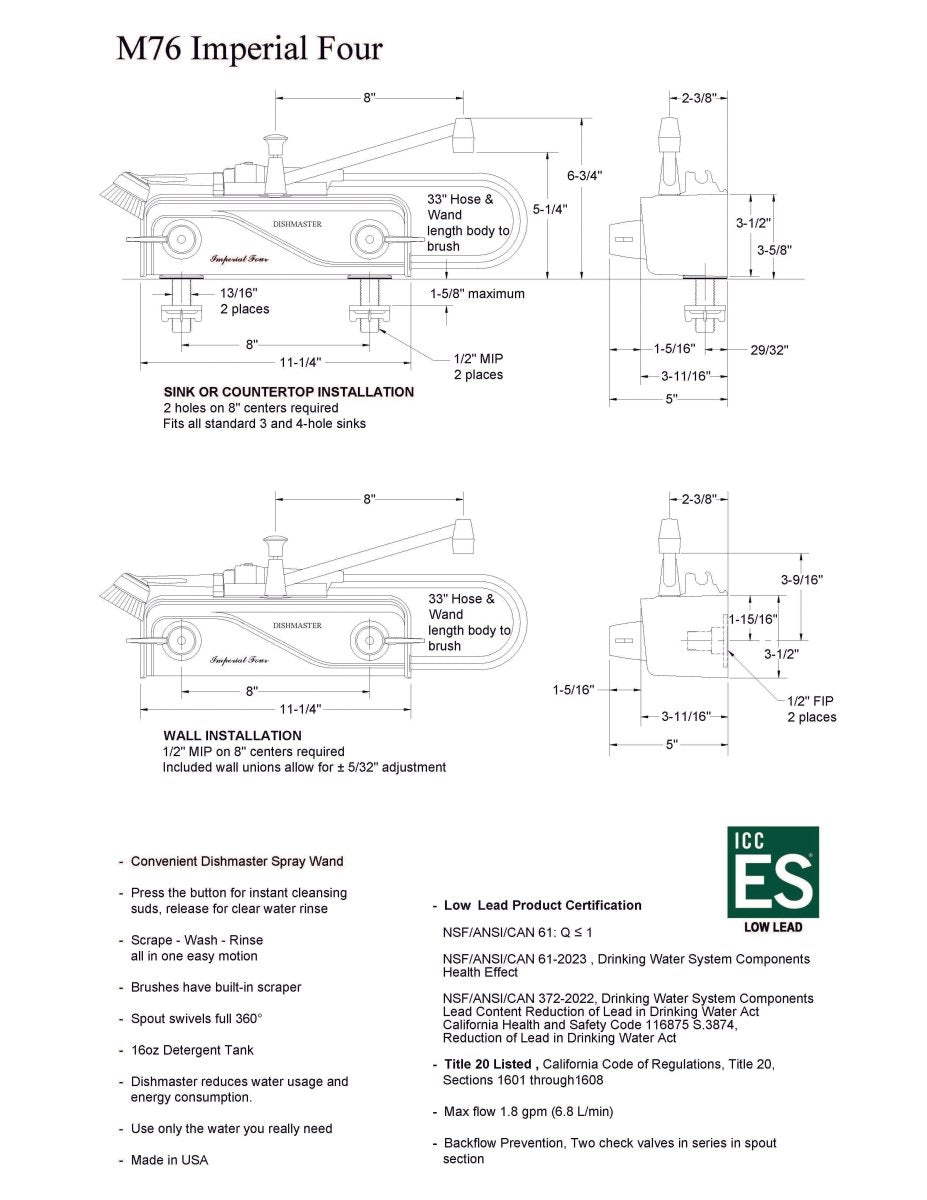 Dishmaster M76 Imperial Four, Chrome Faucet